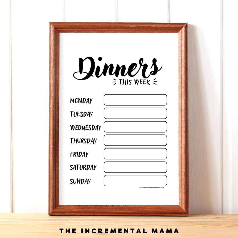 5 Day Dinner Menu List Template