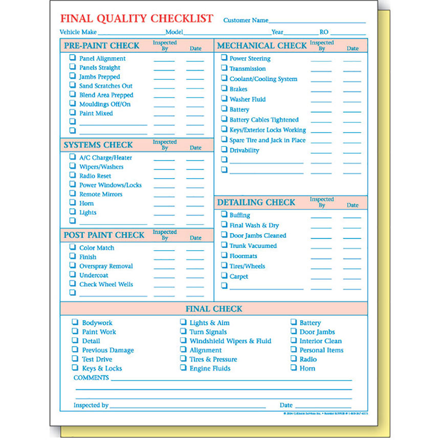 Auto Body Vehicle Inspection List Template