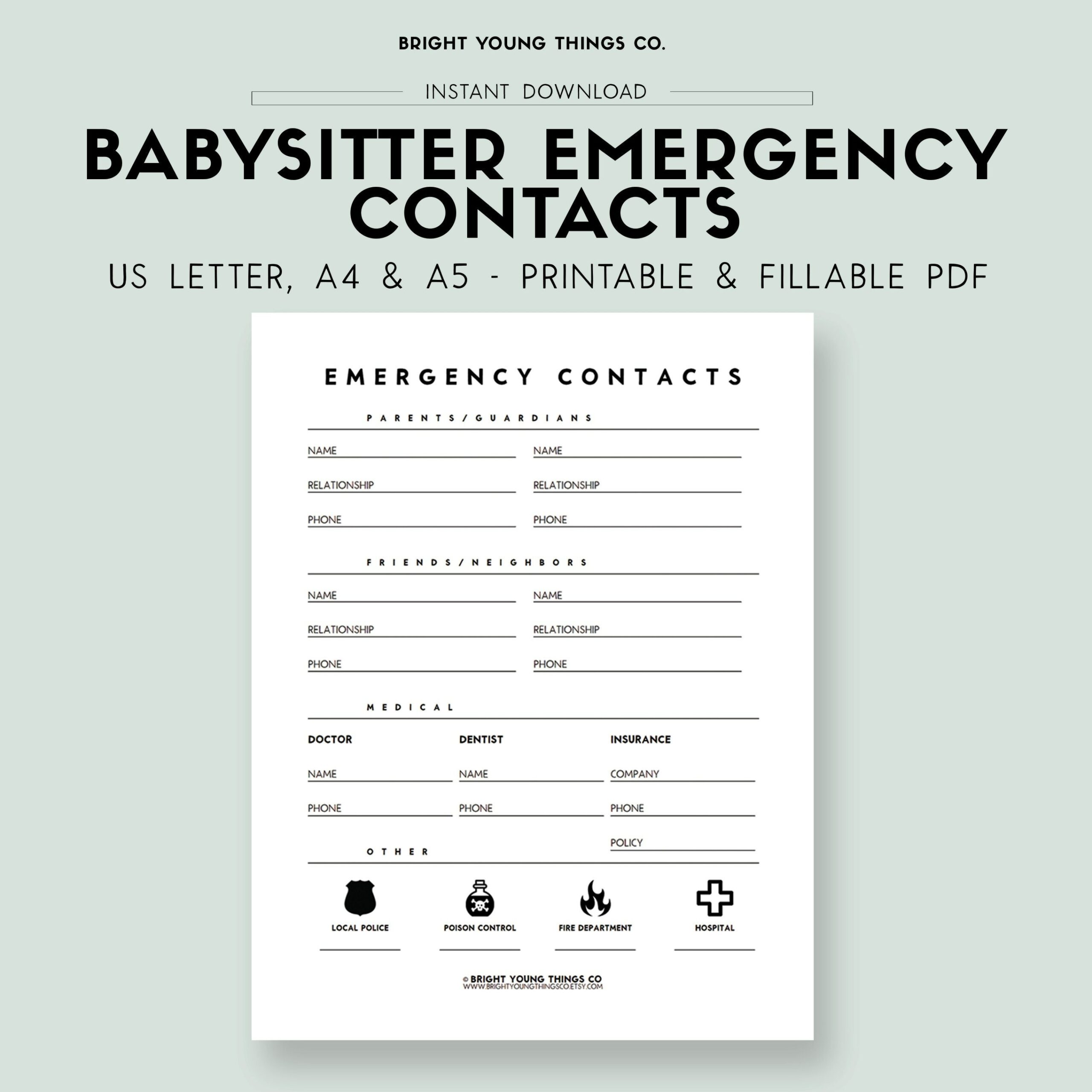 Babysitter Emergency Contact List Template