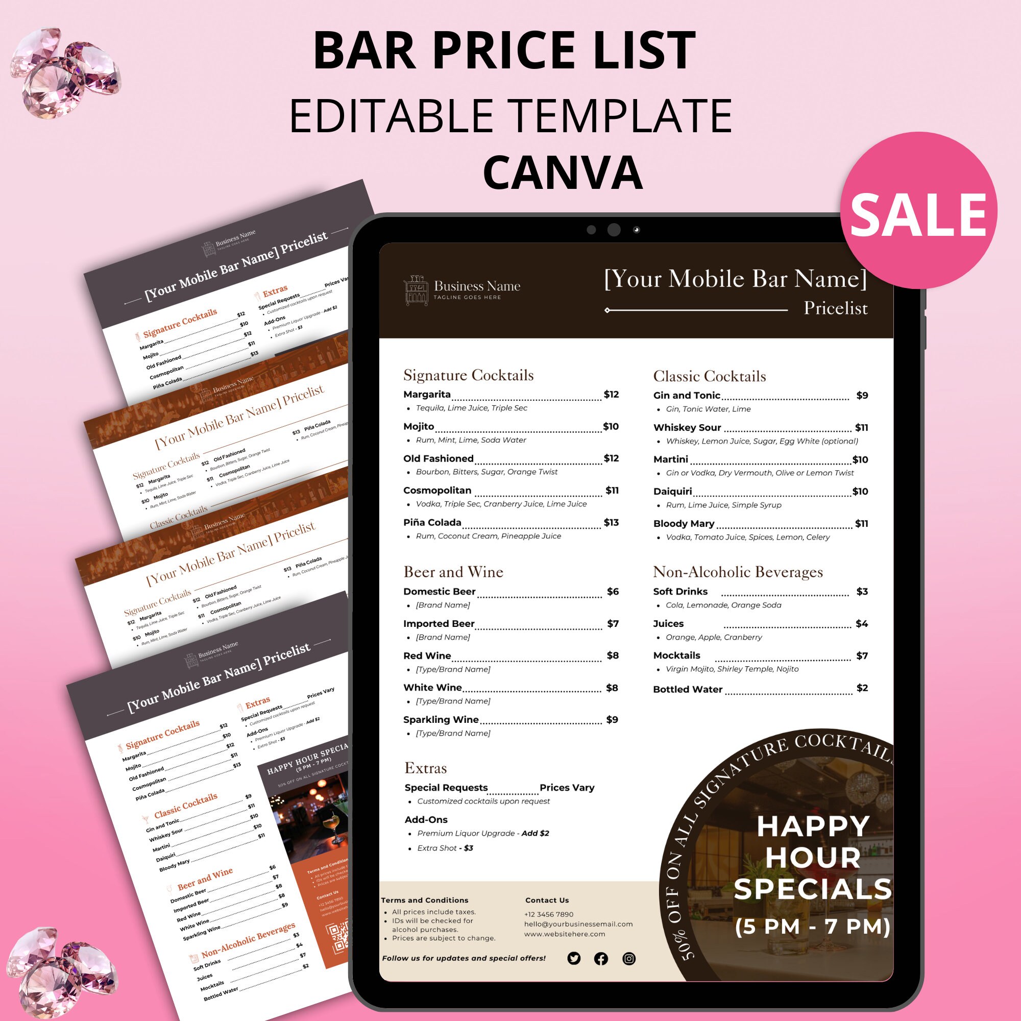 Bar Tariff Price List Template