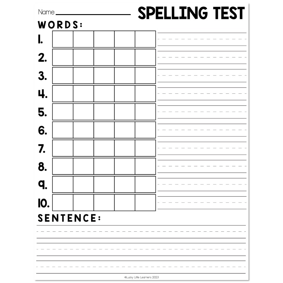 Blank Spelling List Template Editable