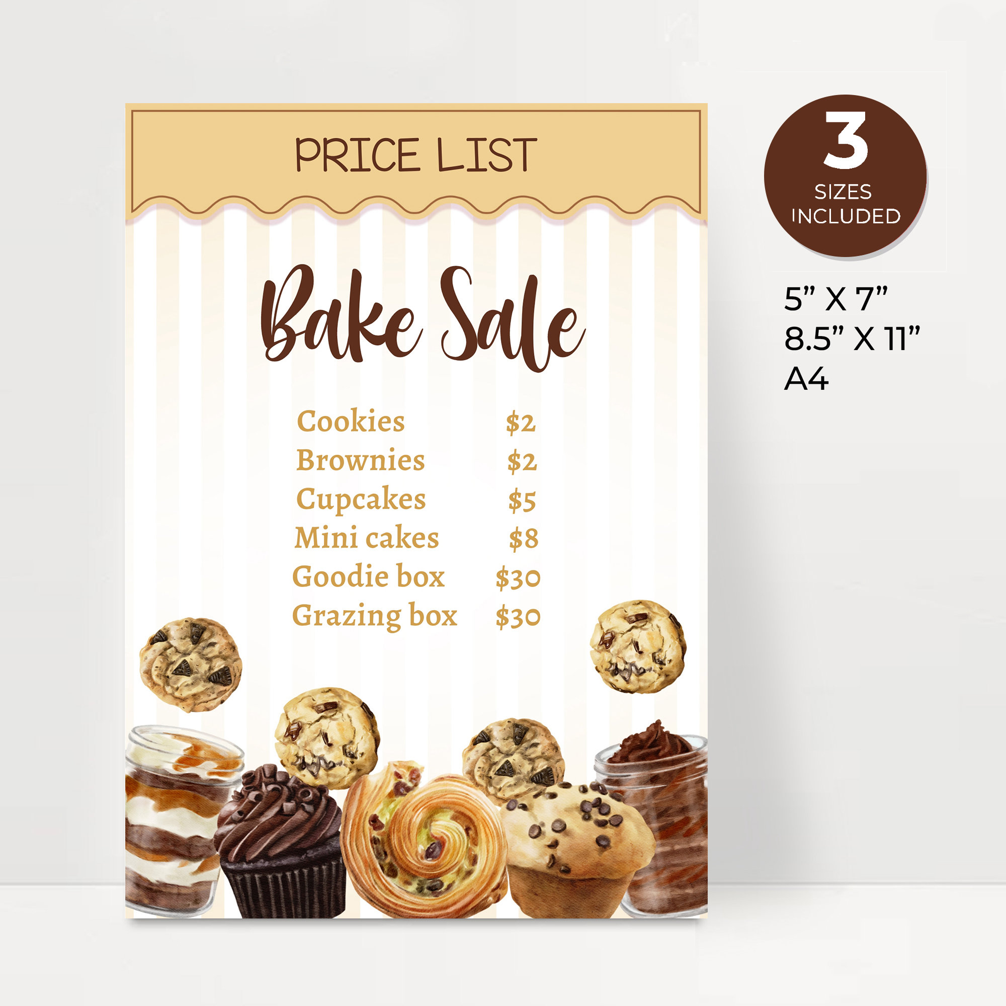 Cake Sale Price List Template