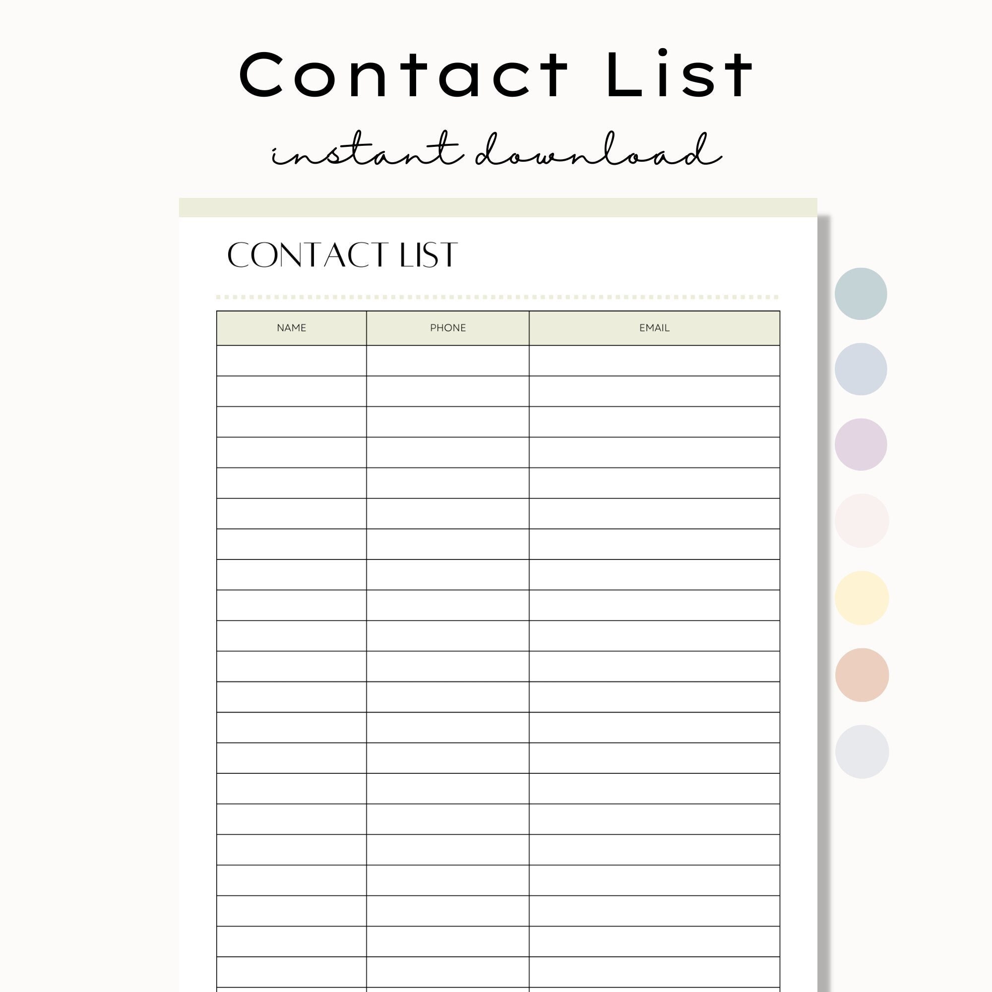 Cell Phone Contact List Template