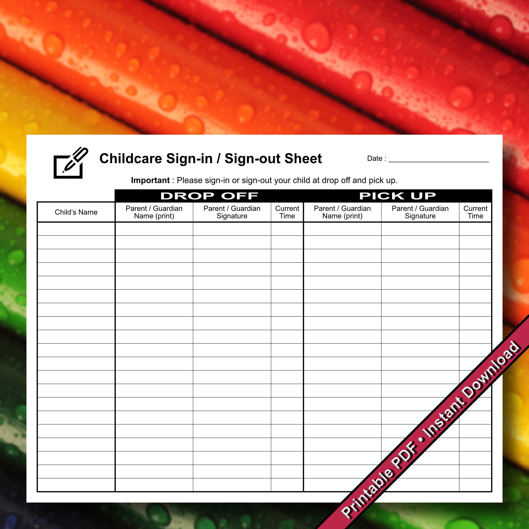 Childcare Pick Up List Template