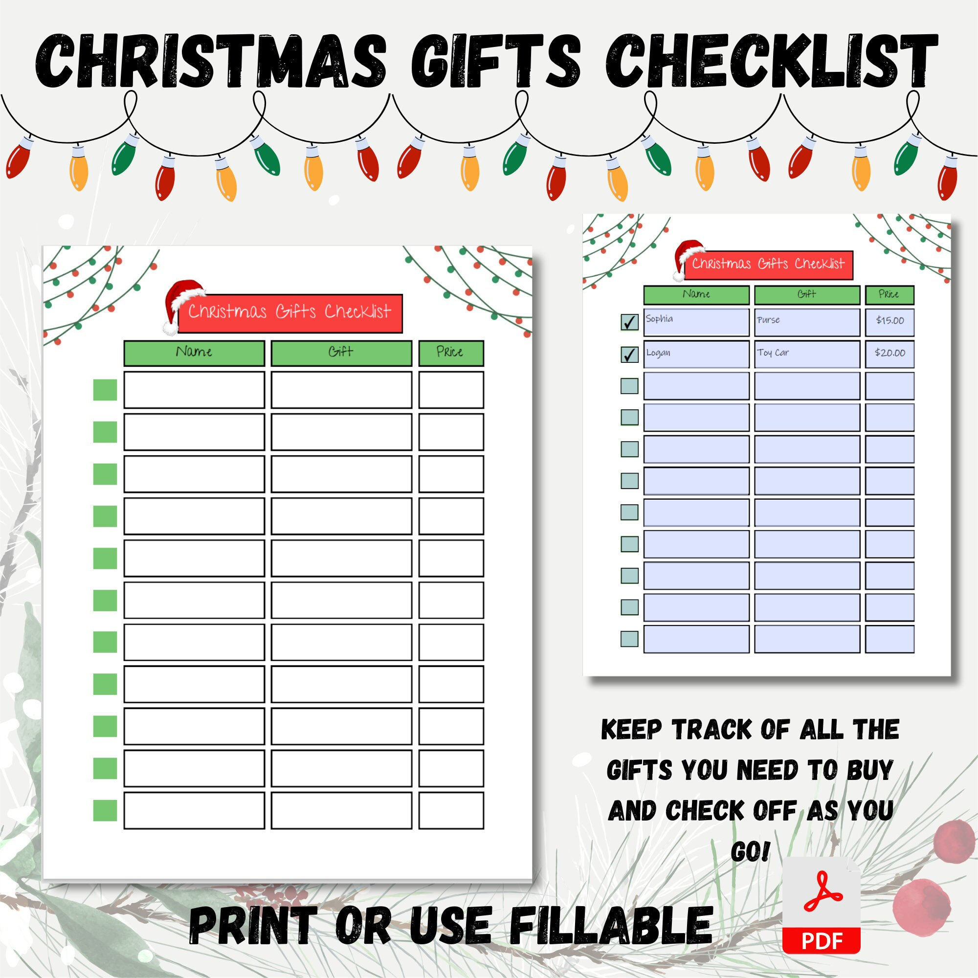Christmas Gift List Template Fillable