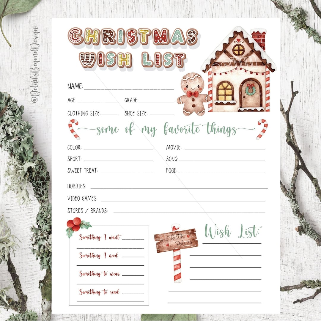Christmas List Template With Sizes