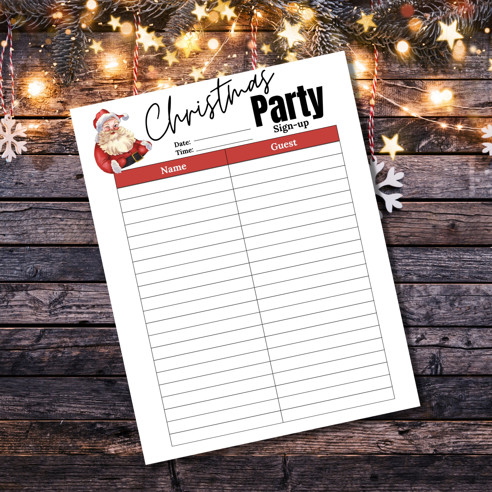 Christmas Party Sign Up List Template