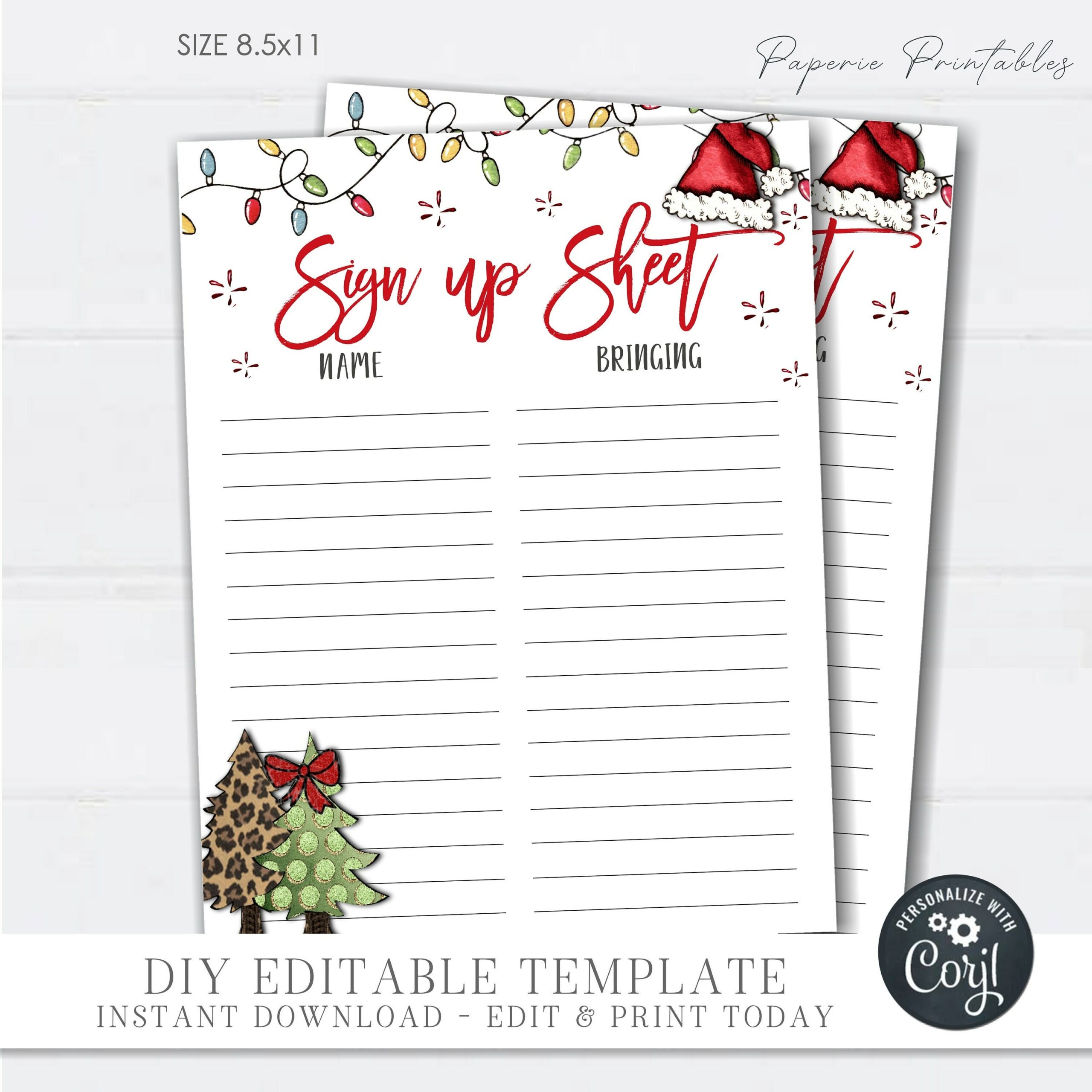 Christmas Sign Up List Template