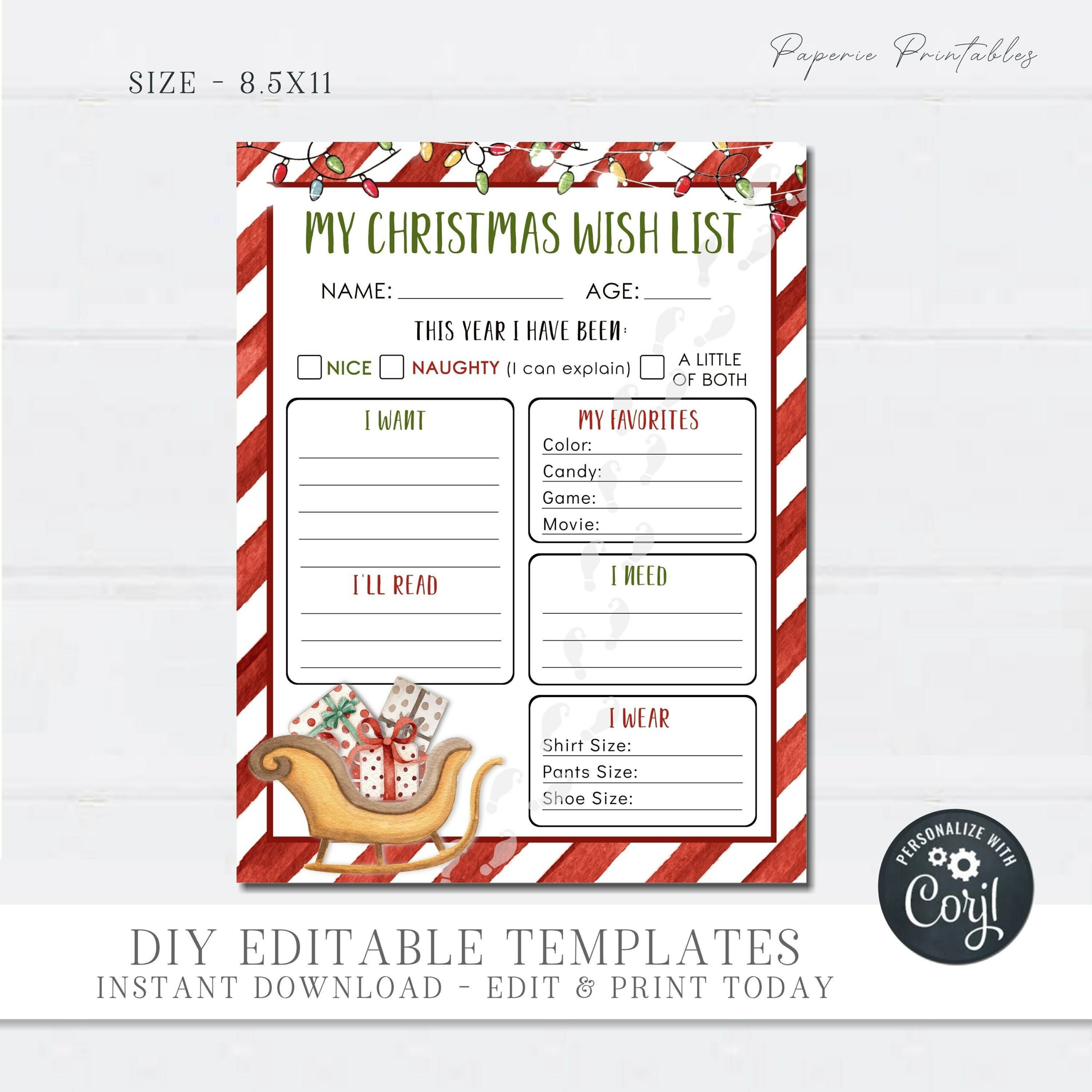 Christmas Wish List Template Editable