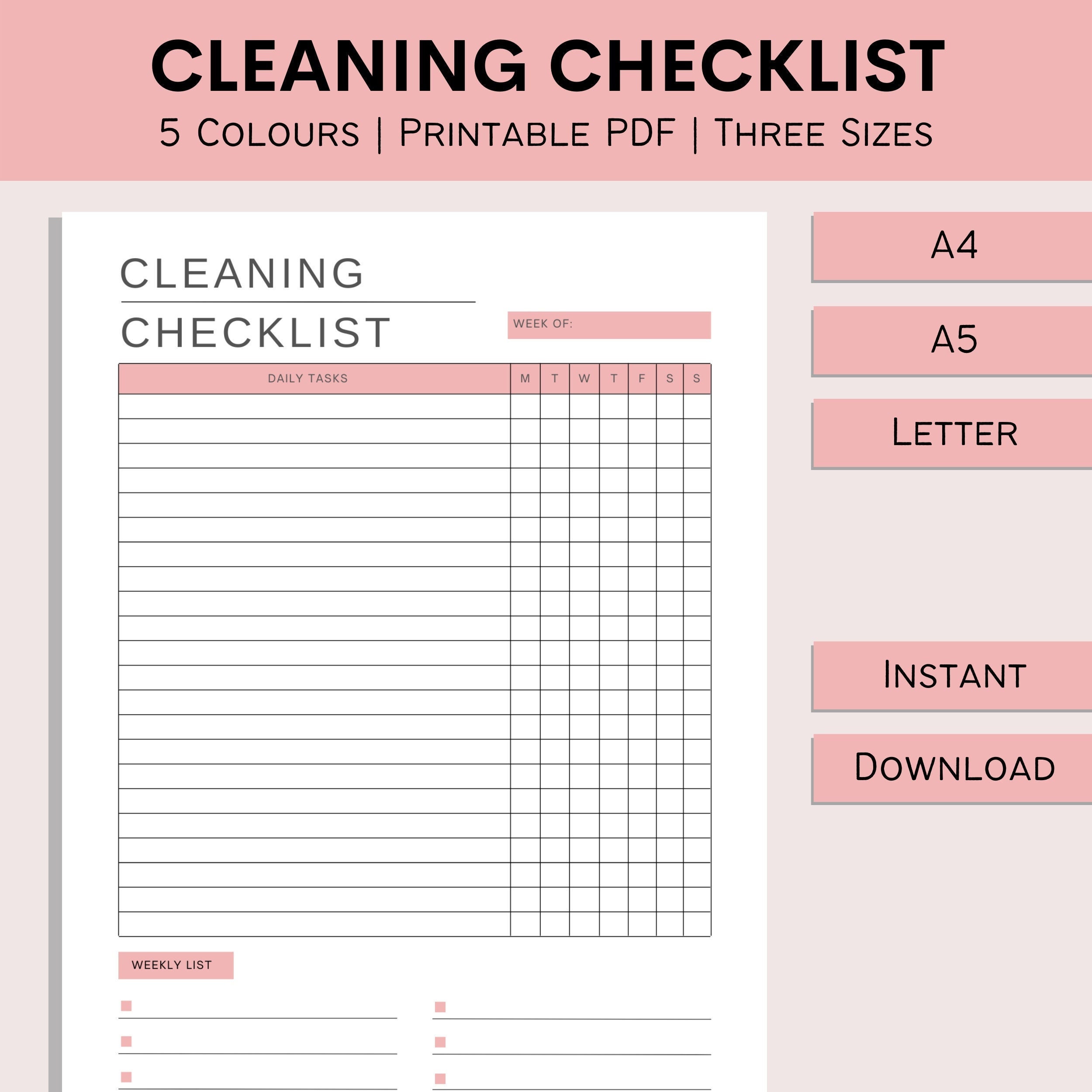 Cleaning Task Check Off List Template