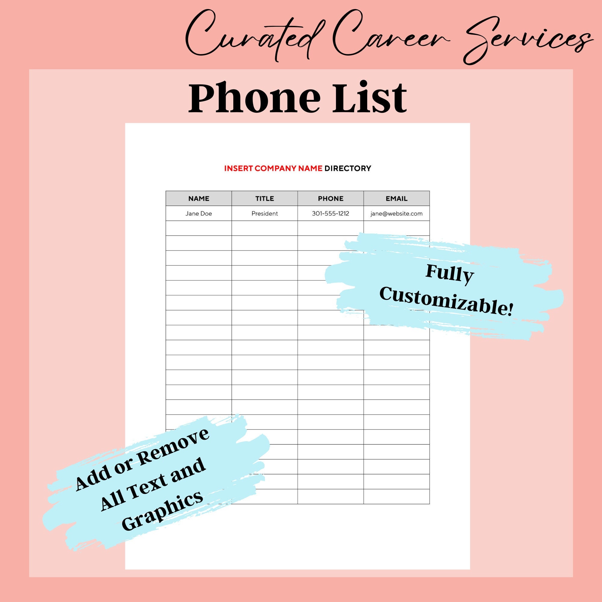 Company Directory Phone List Template