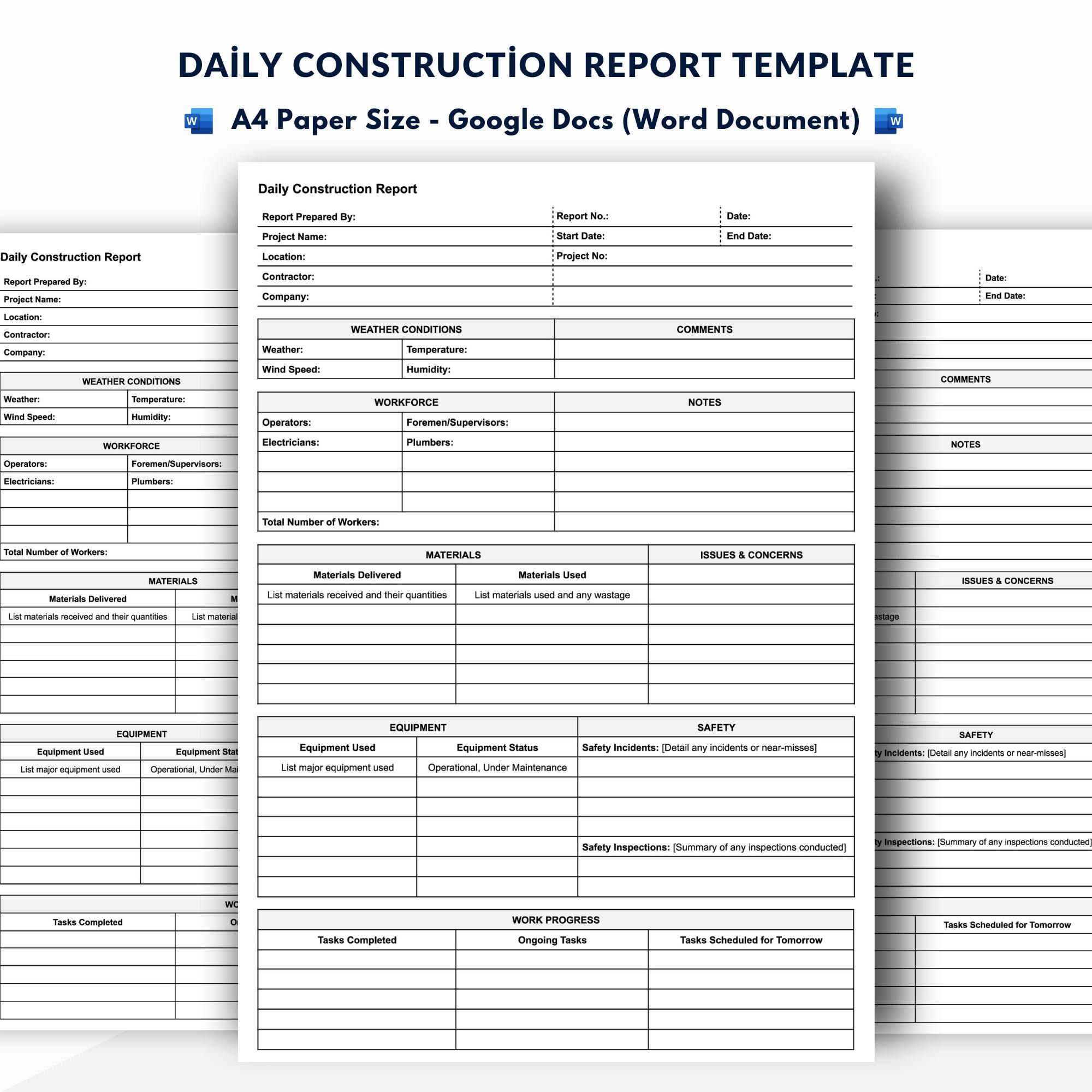 Construction Printable Punch List Template