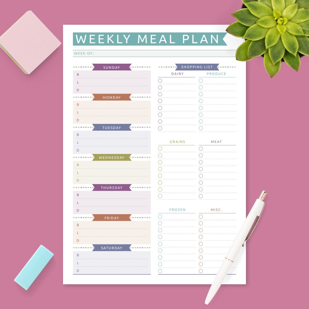 Daily Meal Planner With Grocery List Template