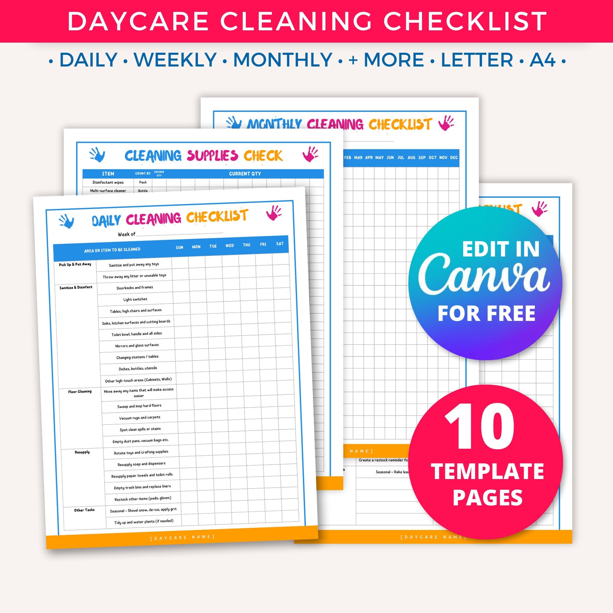 Daycare Cleaning Task Daily List Template