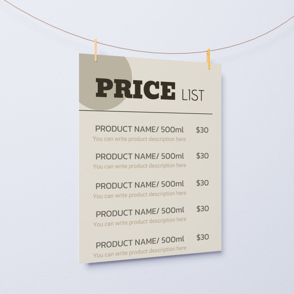 Design Product Price List Template