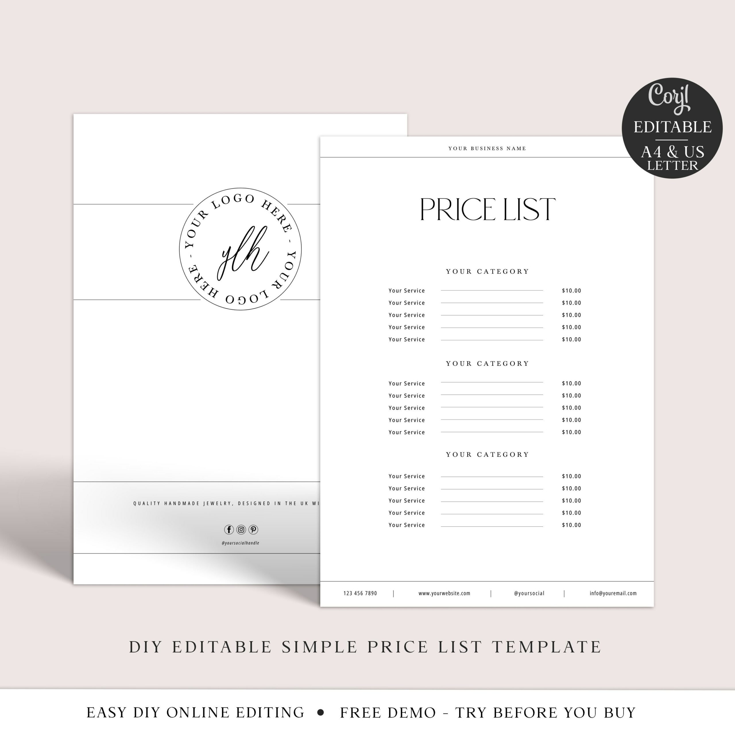 Editable Printable Price List Template