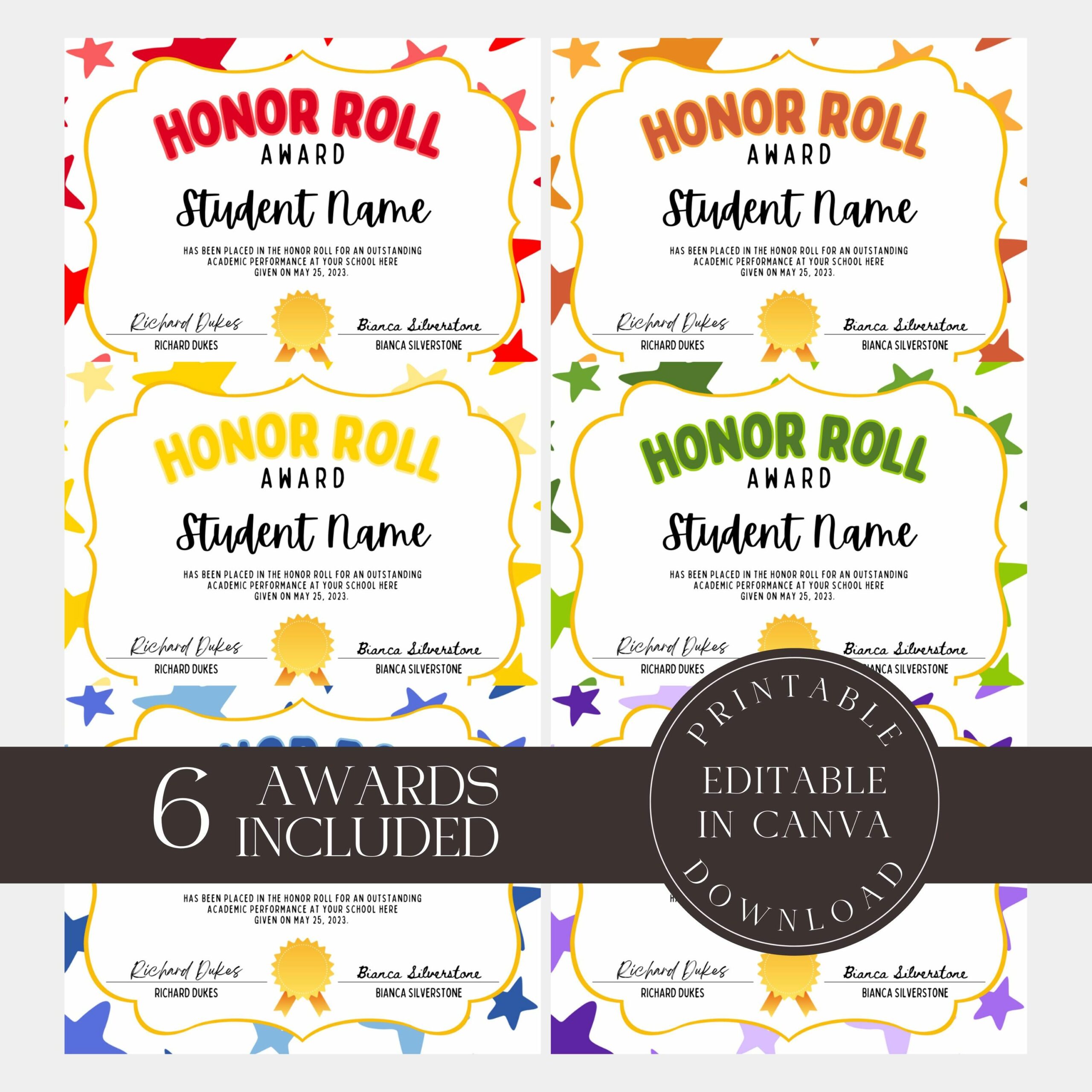 Elementary Honor Roll List Template
