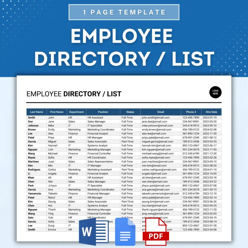 Employee Directory Employee Contact List Template