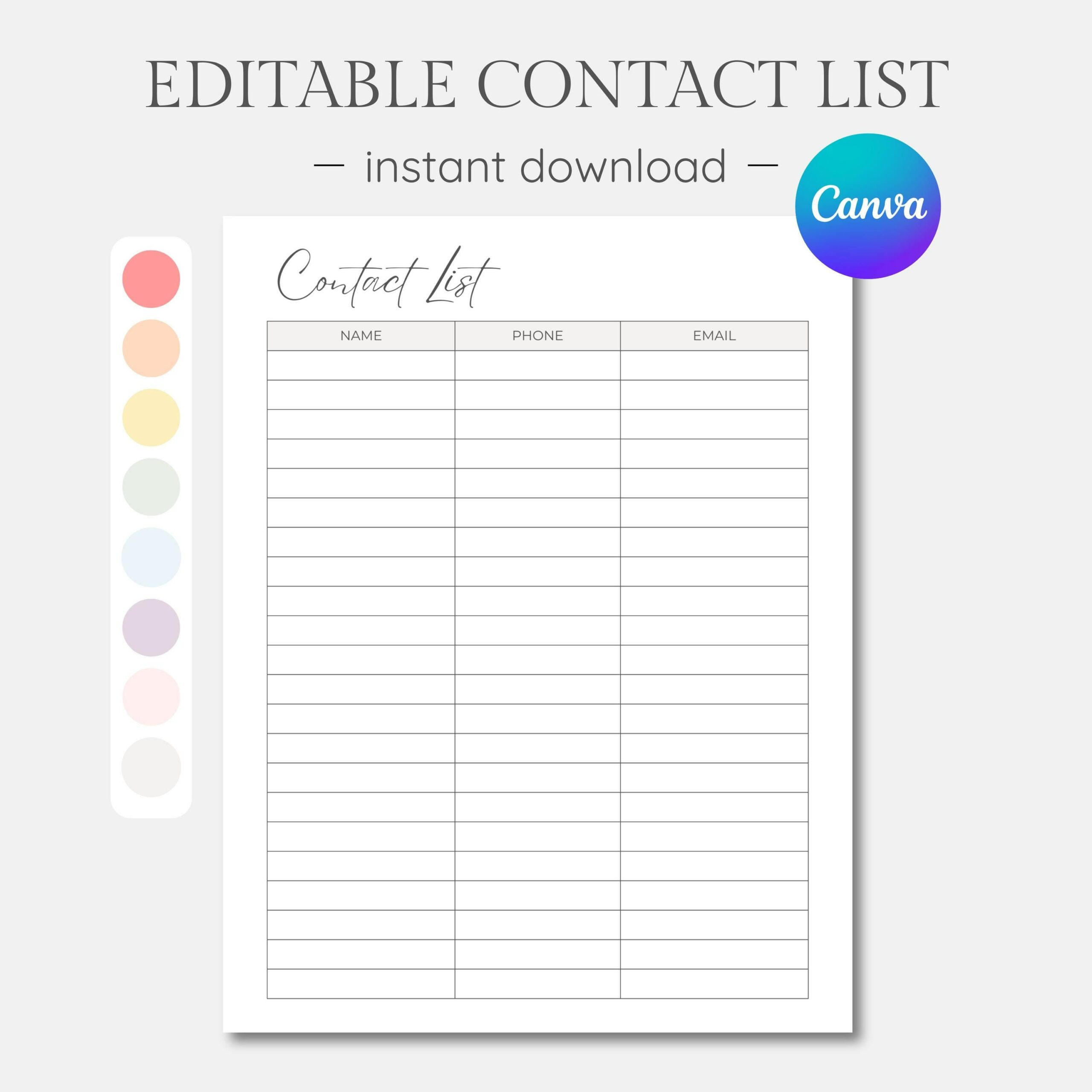 Employee Phone Contact List Template