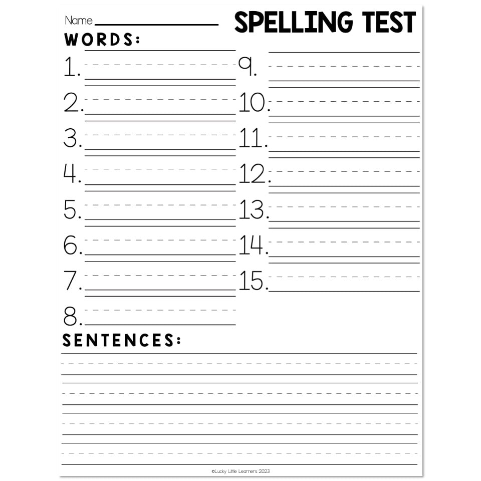 First Grade Spelling List Template