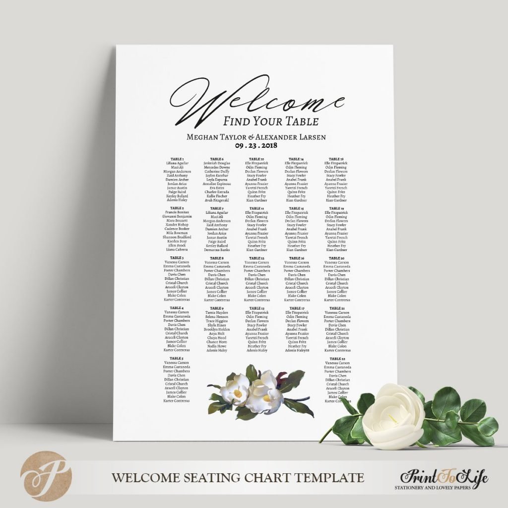 Floral Seating Magnolia Table Guest List Template