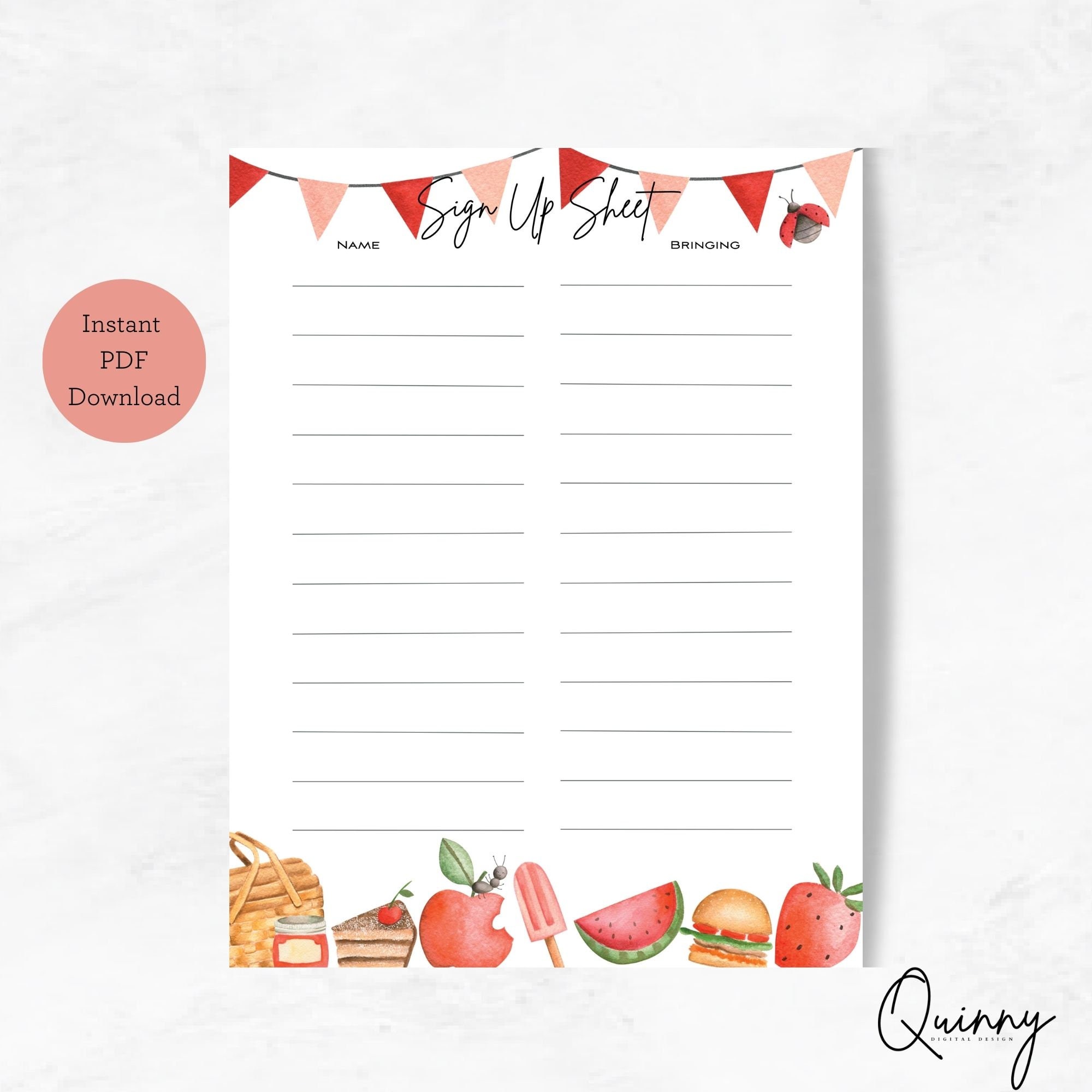 Food Sign Up List Template