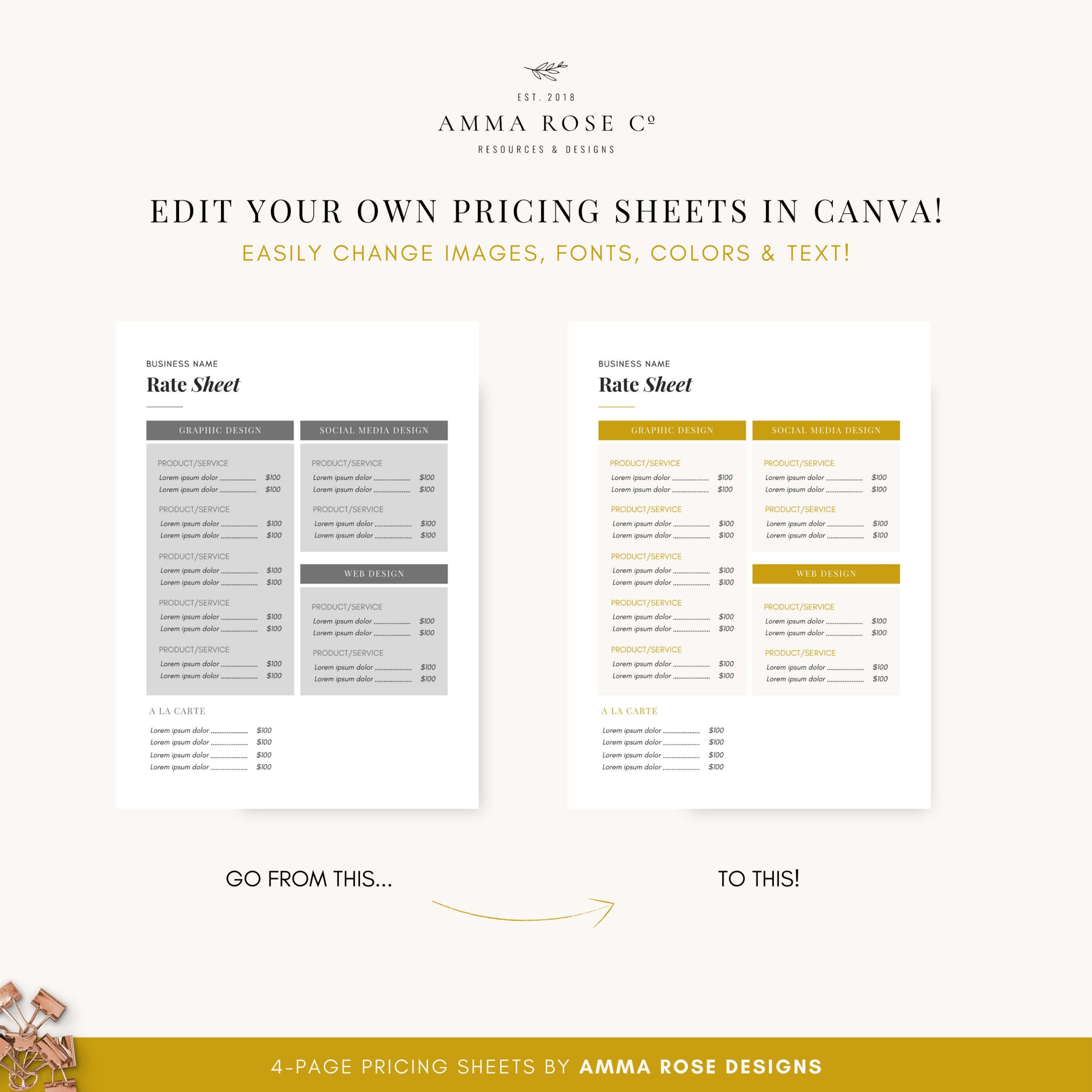 Graphic Design Pricing List Template
