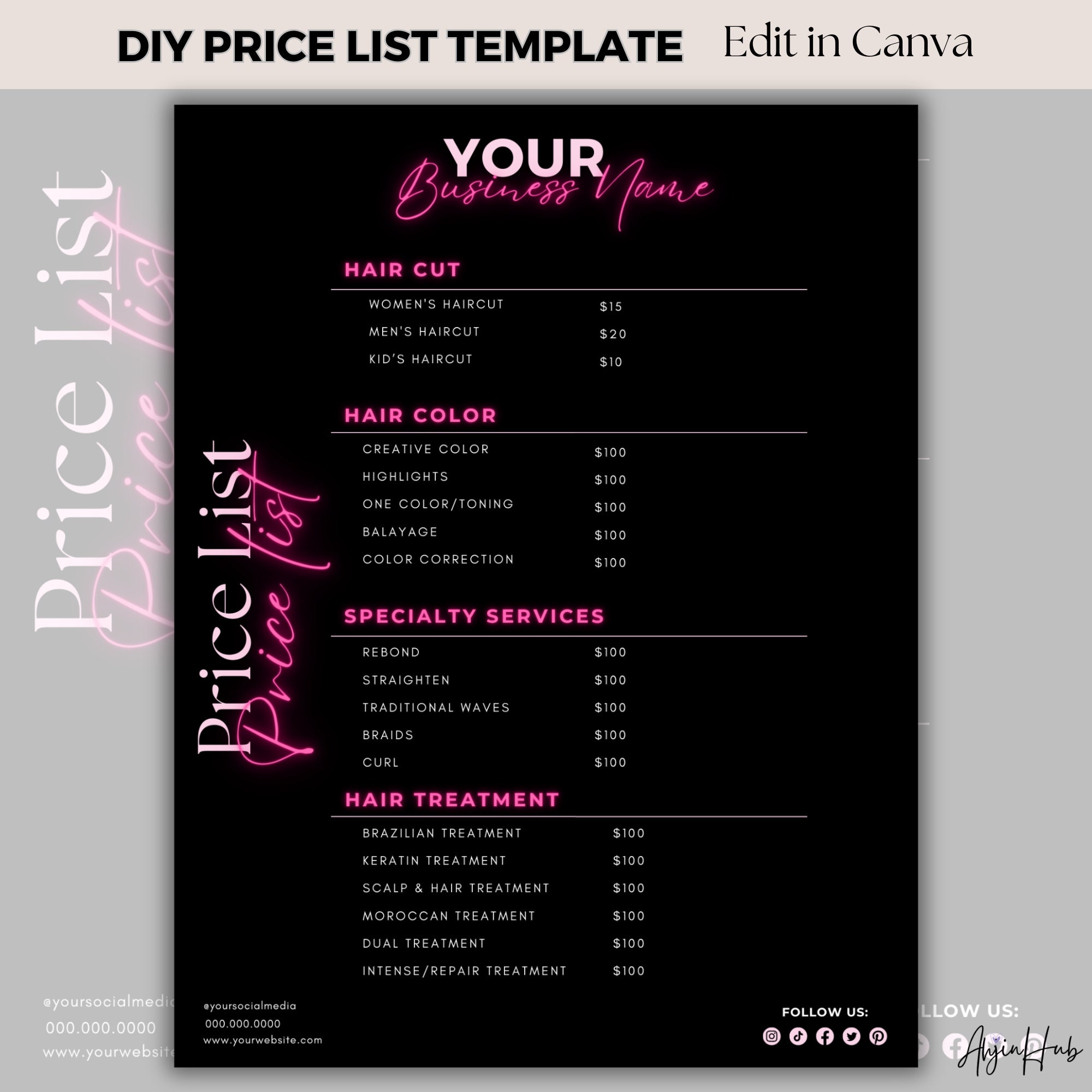 Hair Stylist Price List Template