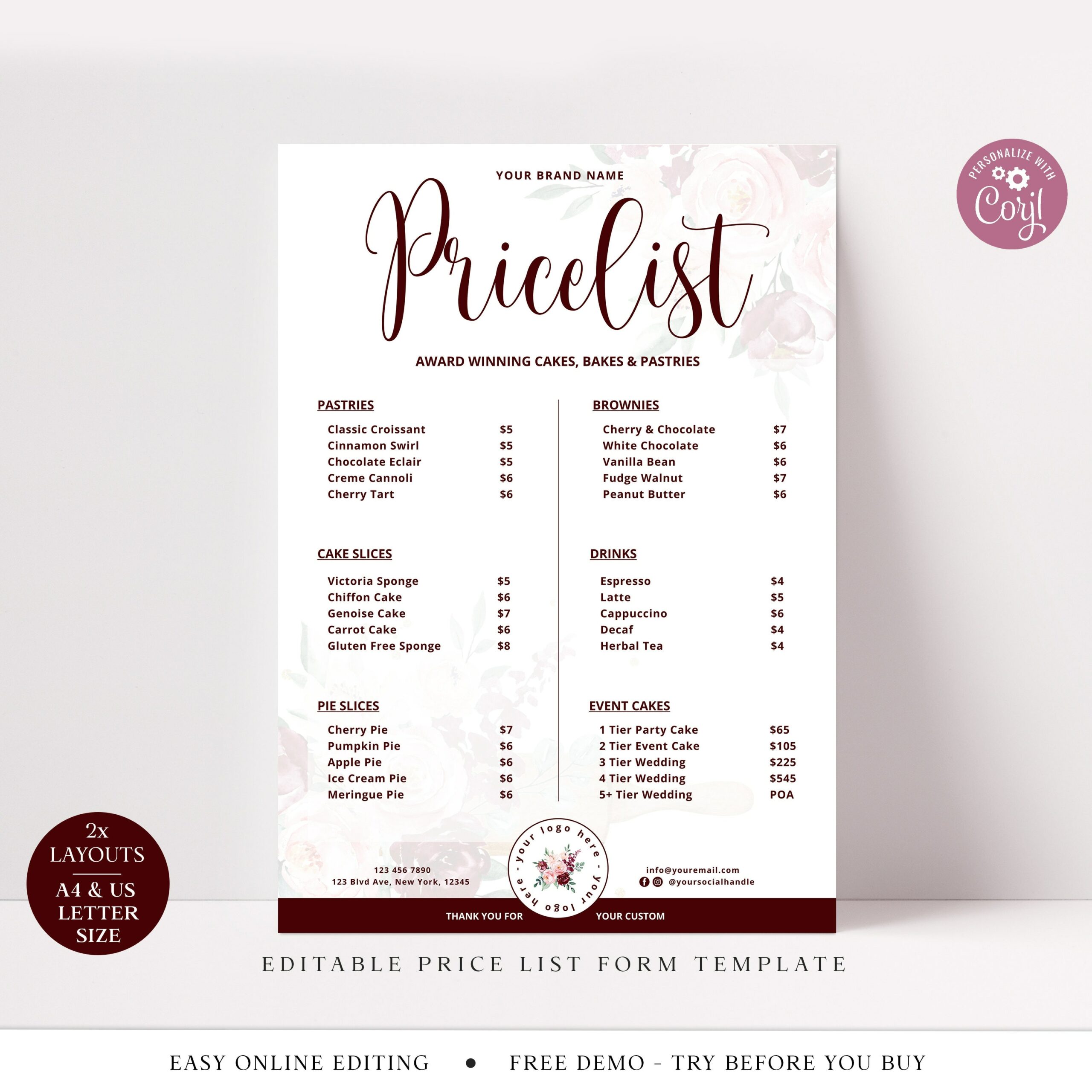 Homemade Cake Price List Template