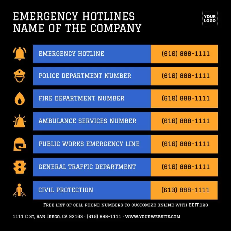 Important Phone Numbers List Template