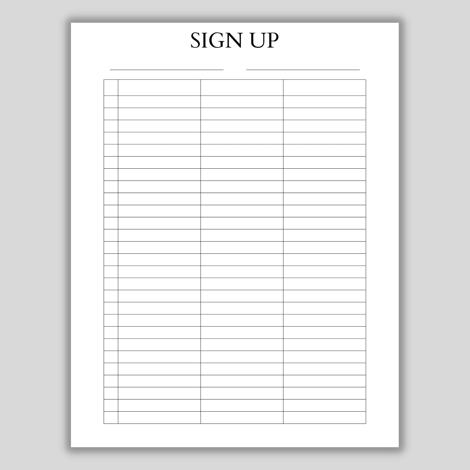 Info Sign Up List Template
