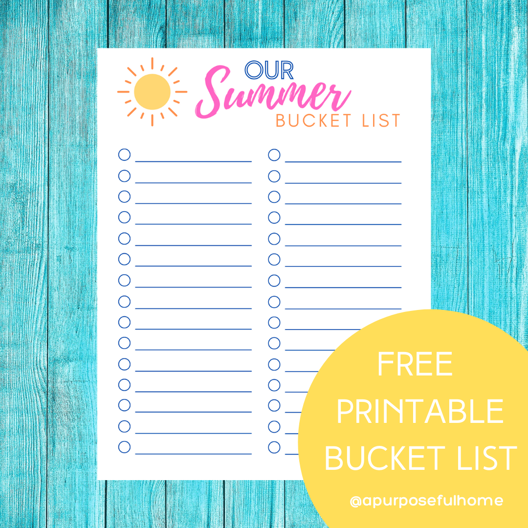 Kids Summer Bucket List Template Printable