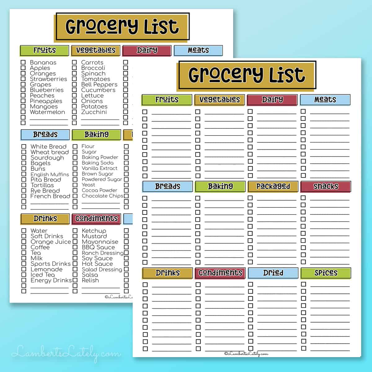Large Print Grocery List Template