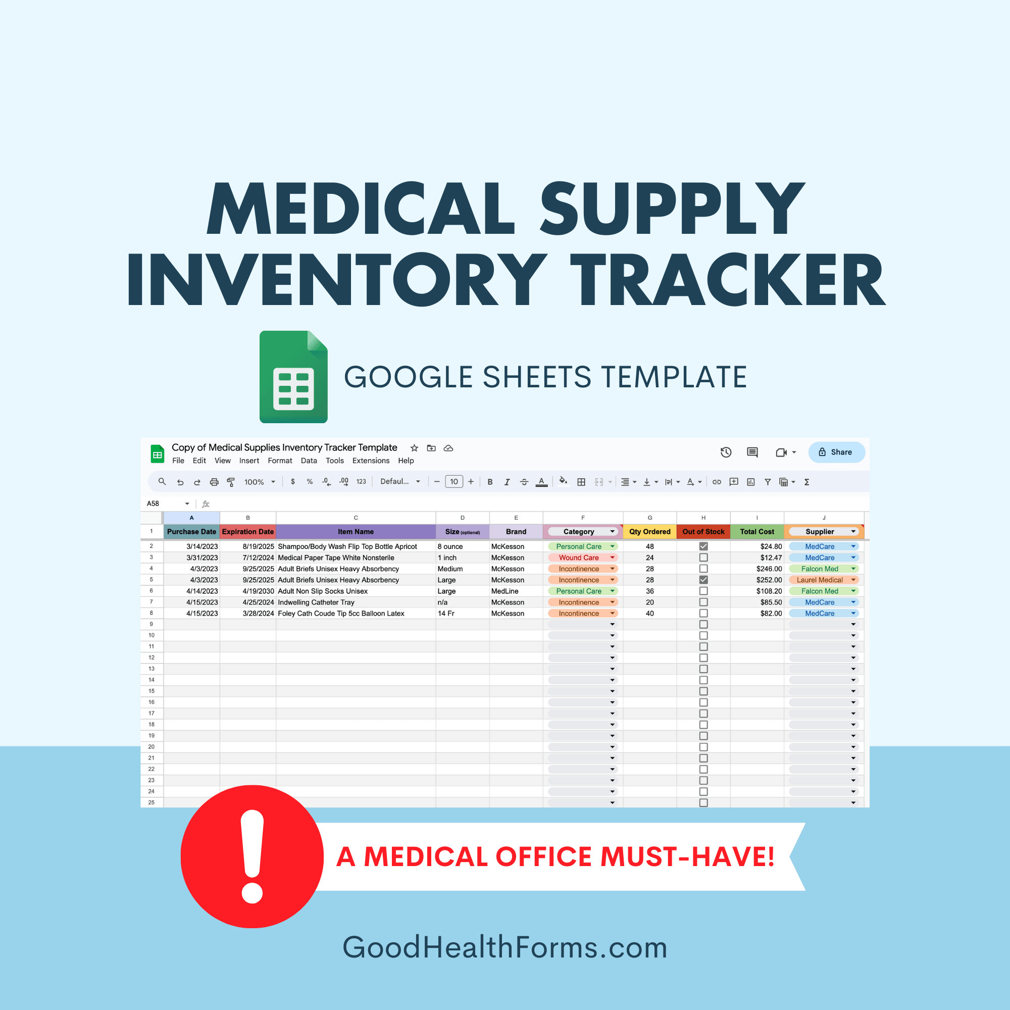 Medical Office Supply List Template