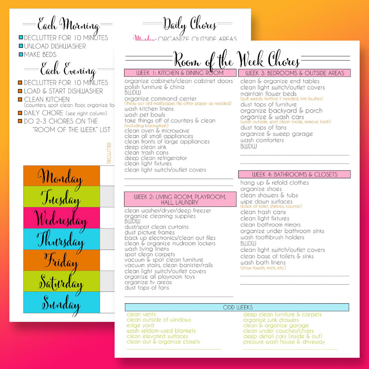 Mid Day Cleaning List Template