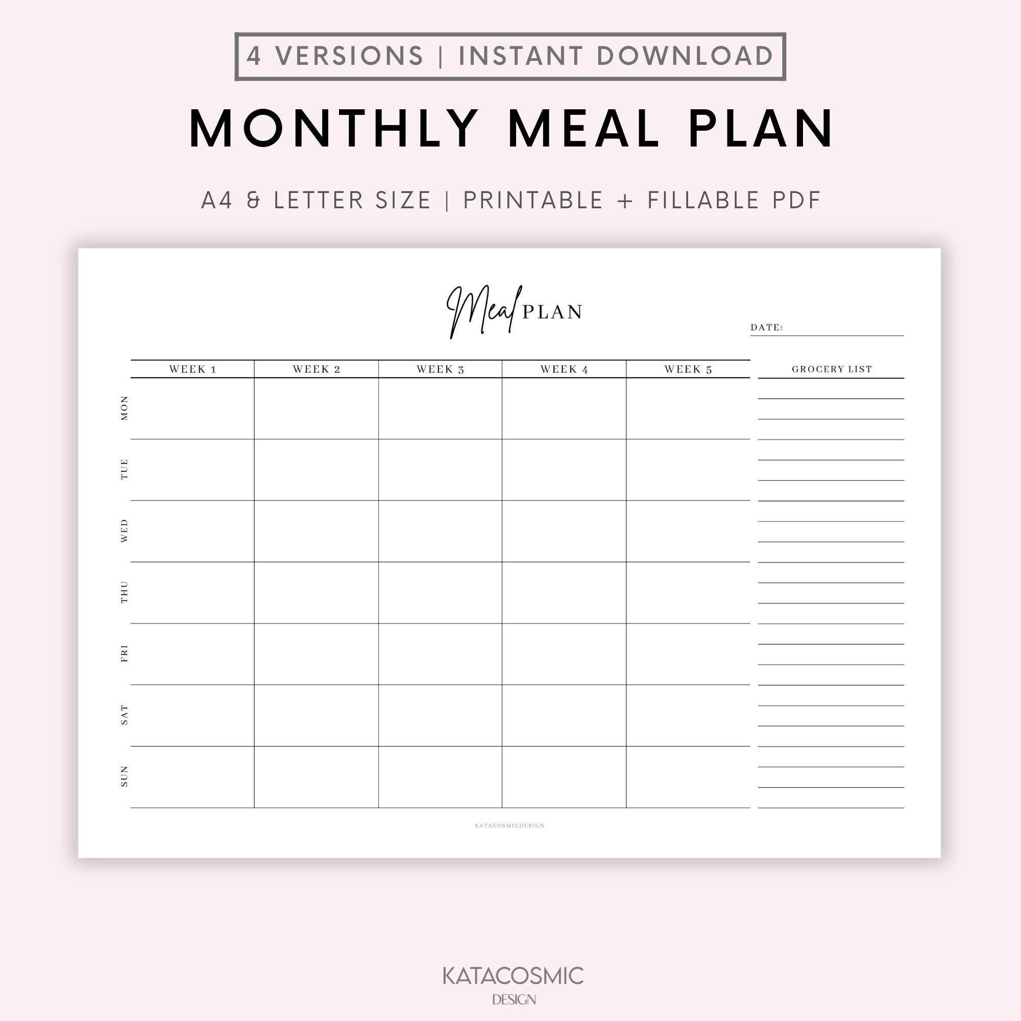 Monthly Meal Planner Grocery List Template