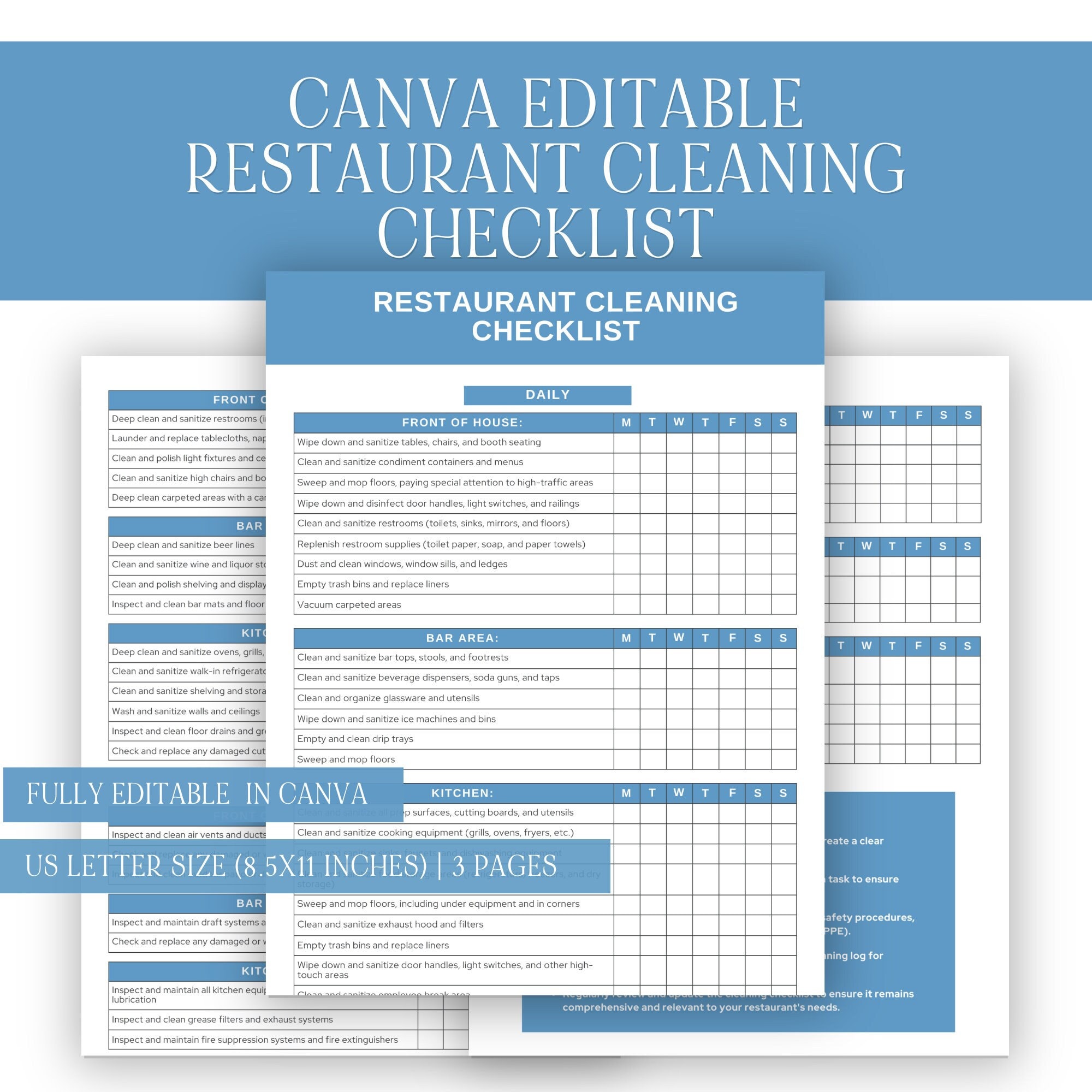 Monthly Restaurant Maintenance List Template