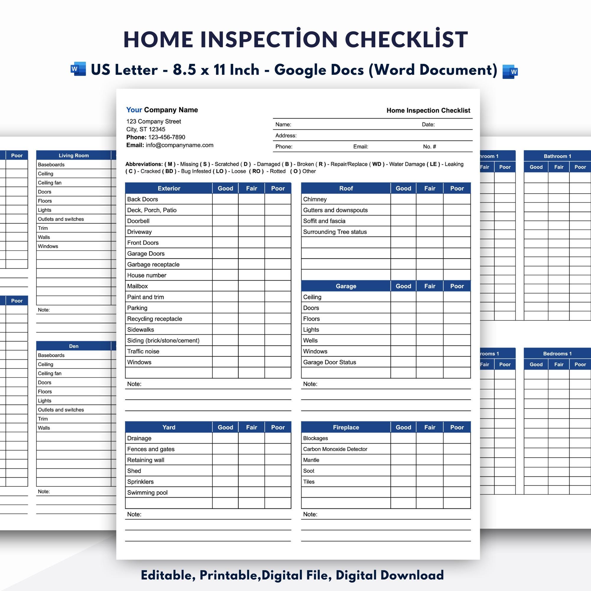 New Home Punch List Template