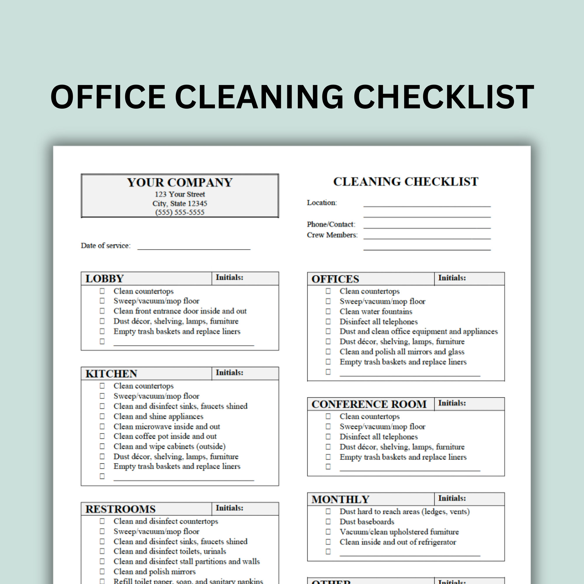 Office Cleaning Task List Template