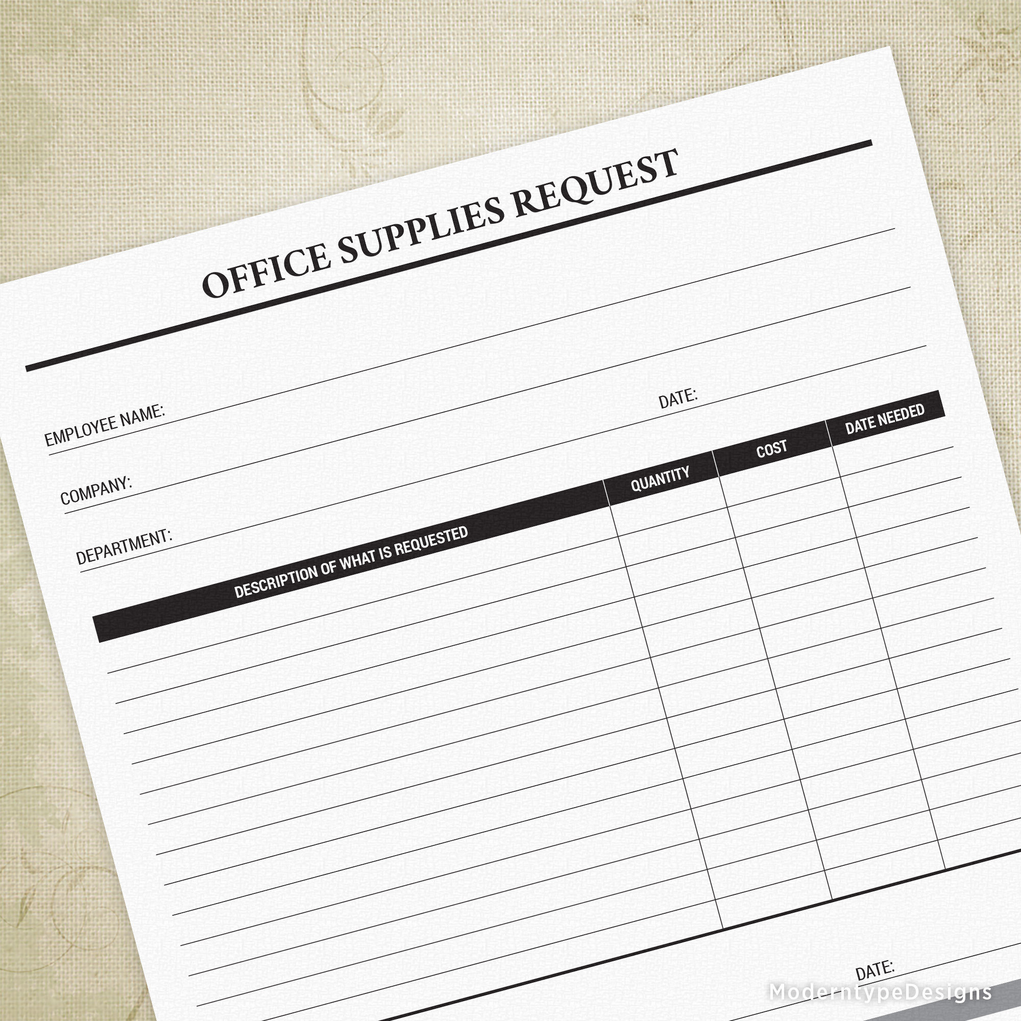 Office Supply Request List Template