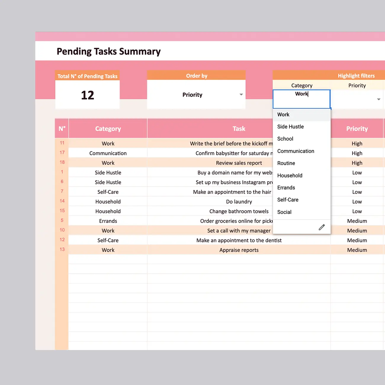 Pending To Do List Template