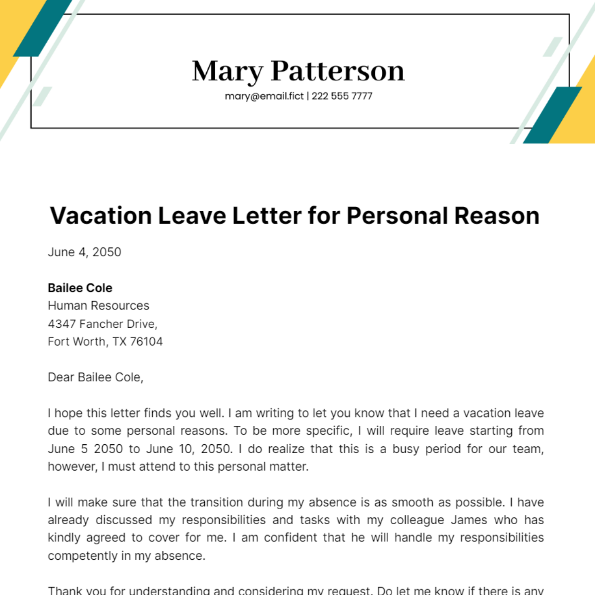 Personal Leave Reasons List Template