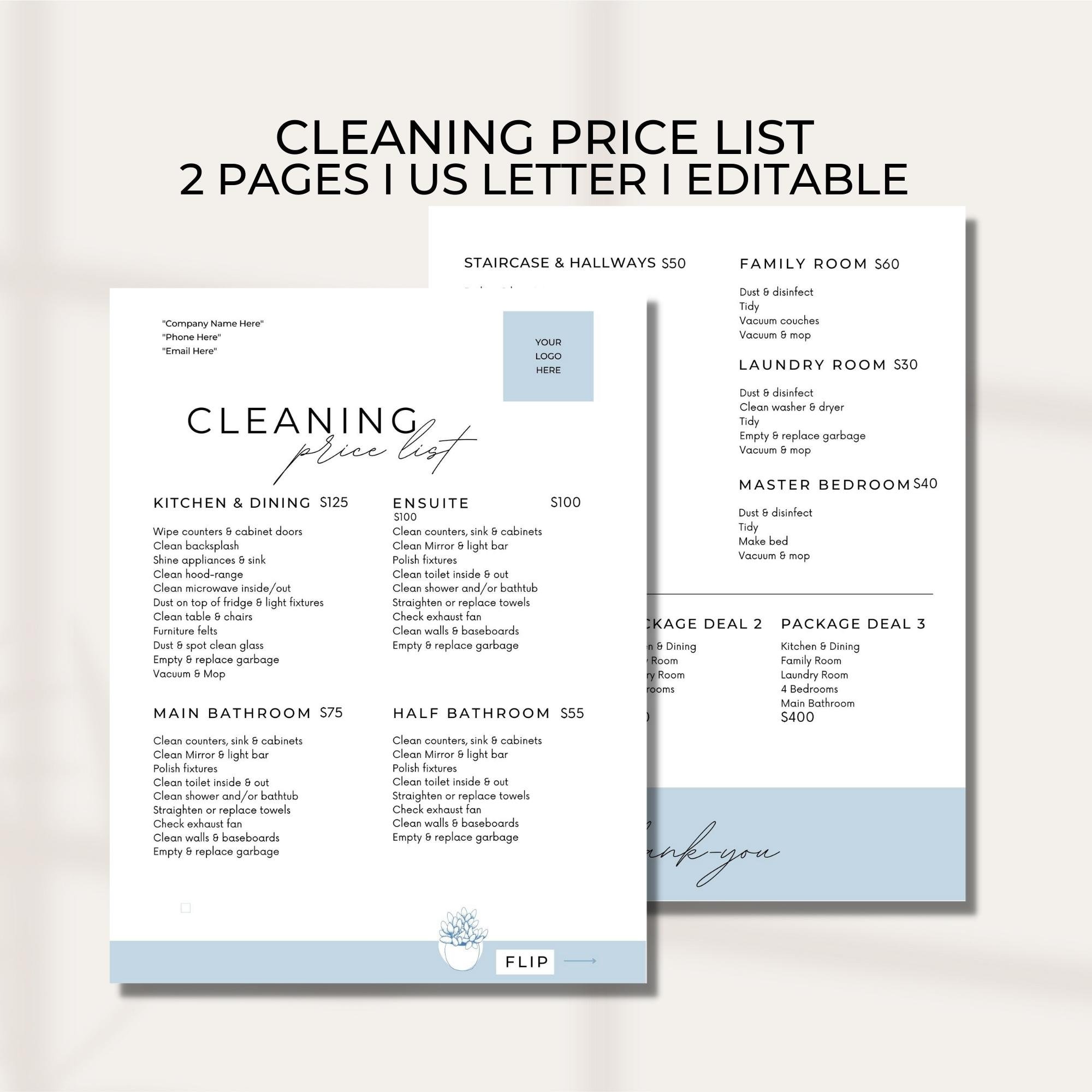 Pricing Cleaning Services Price List Template
