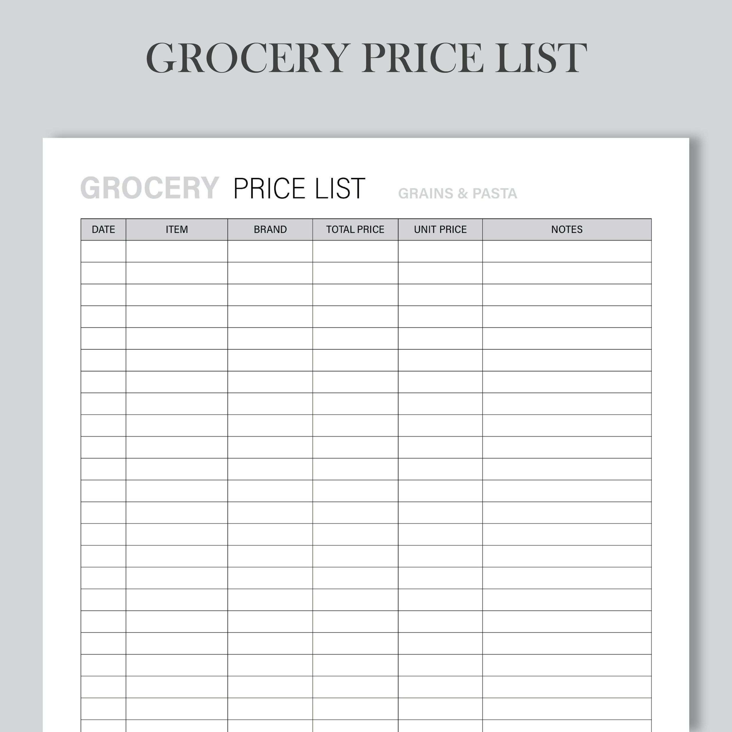 Printable Blank Price List Template