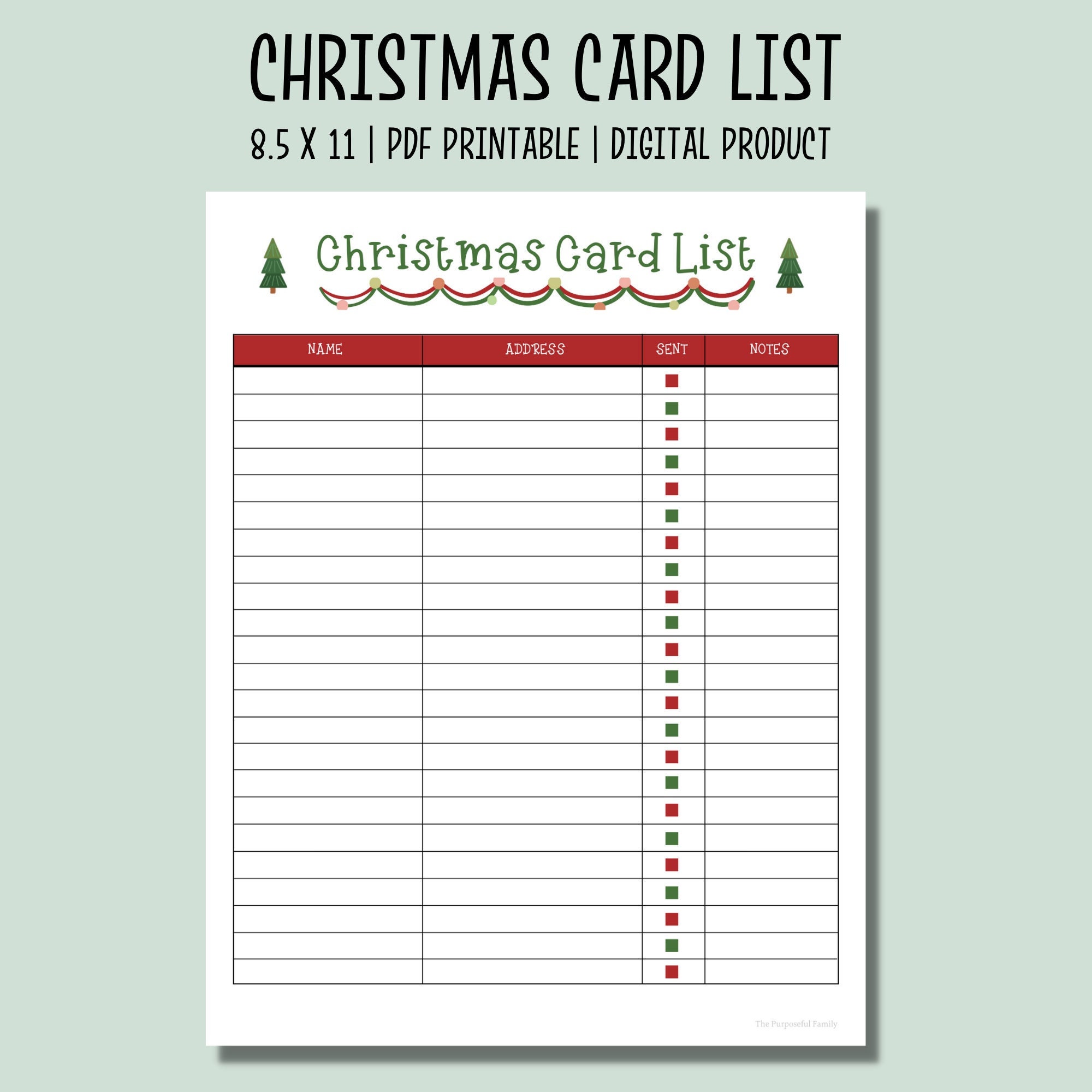 Printable Christmas Card List Template