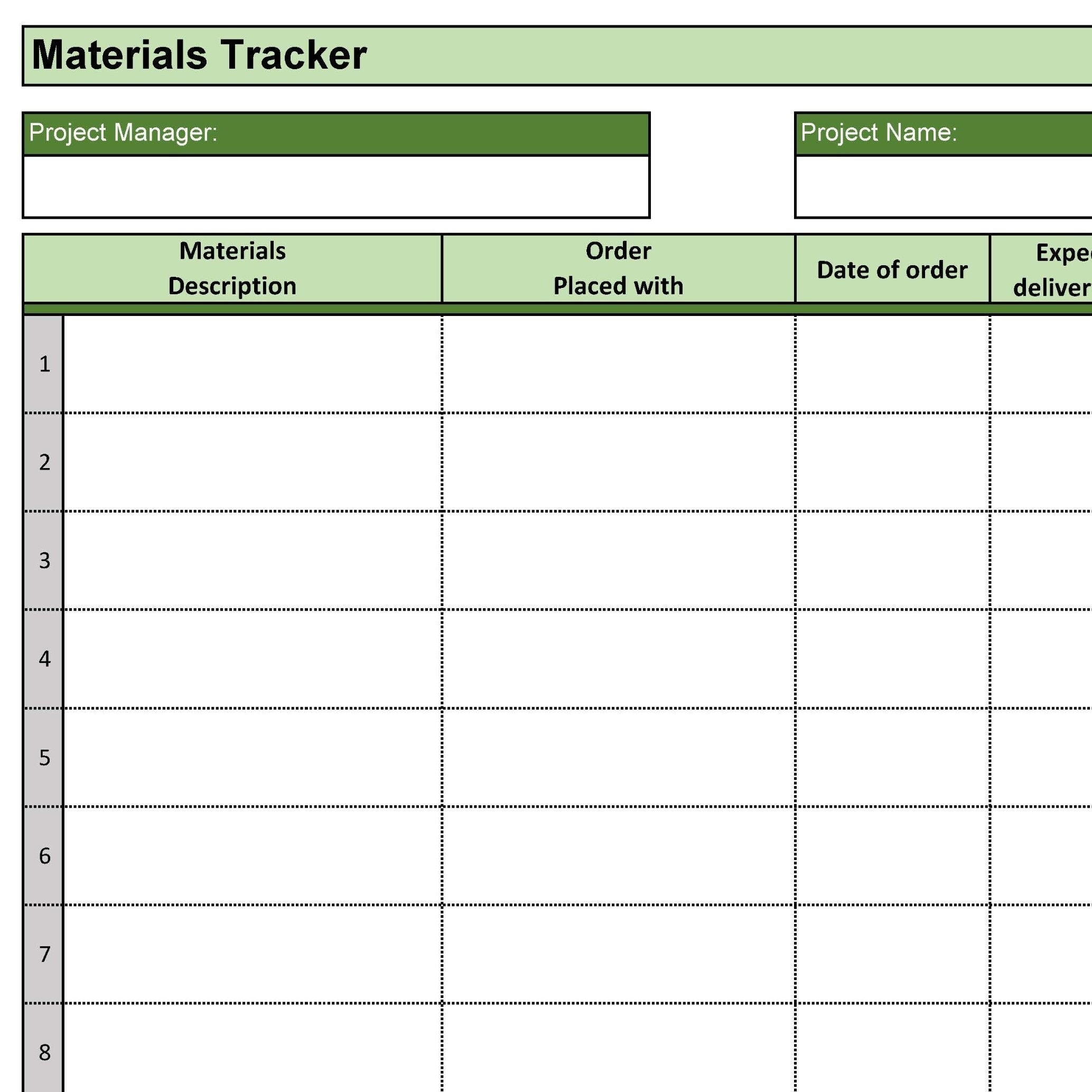 Printable Construction Material List Template
