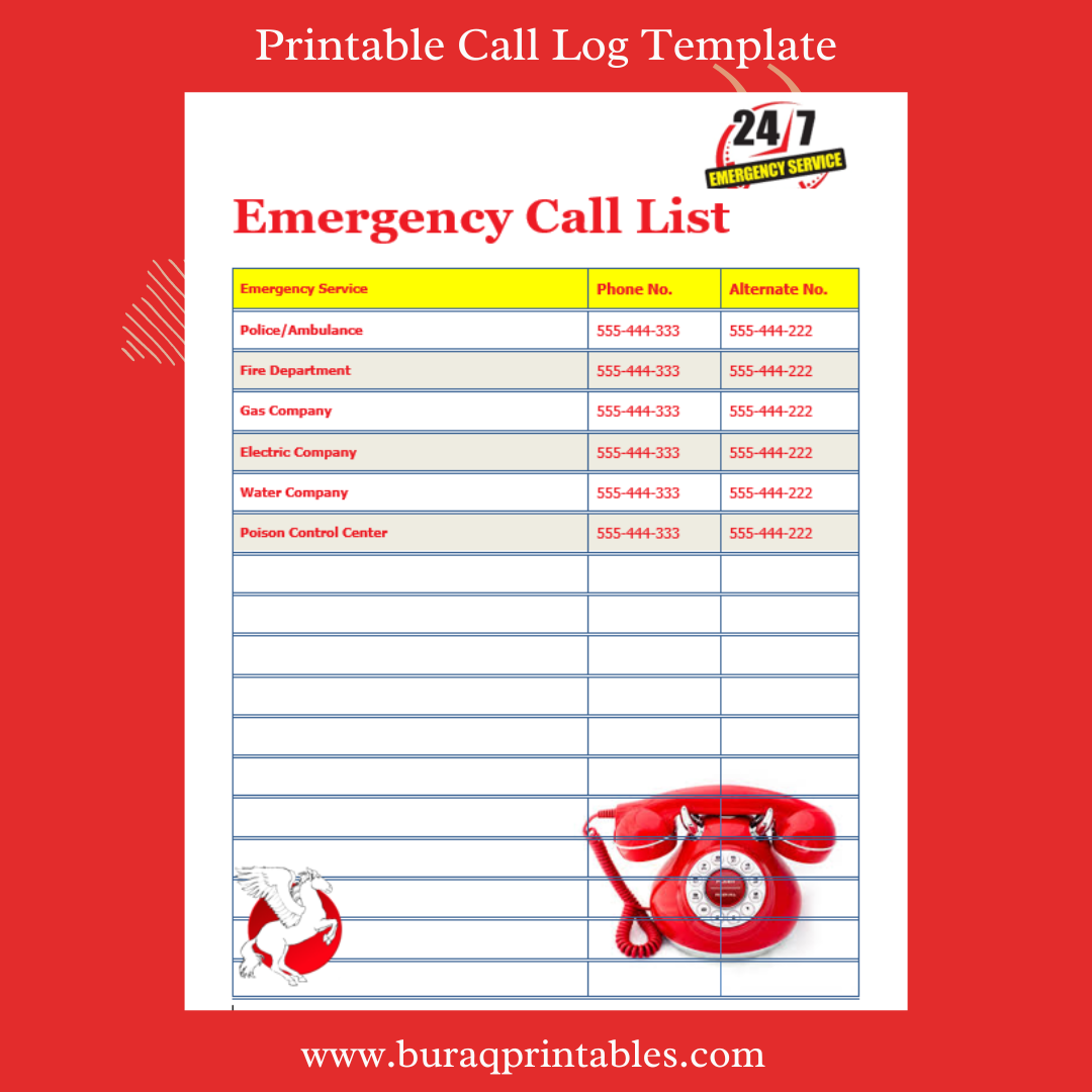 Printable Emergency Phone Numbers List Template