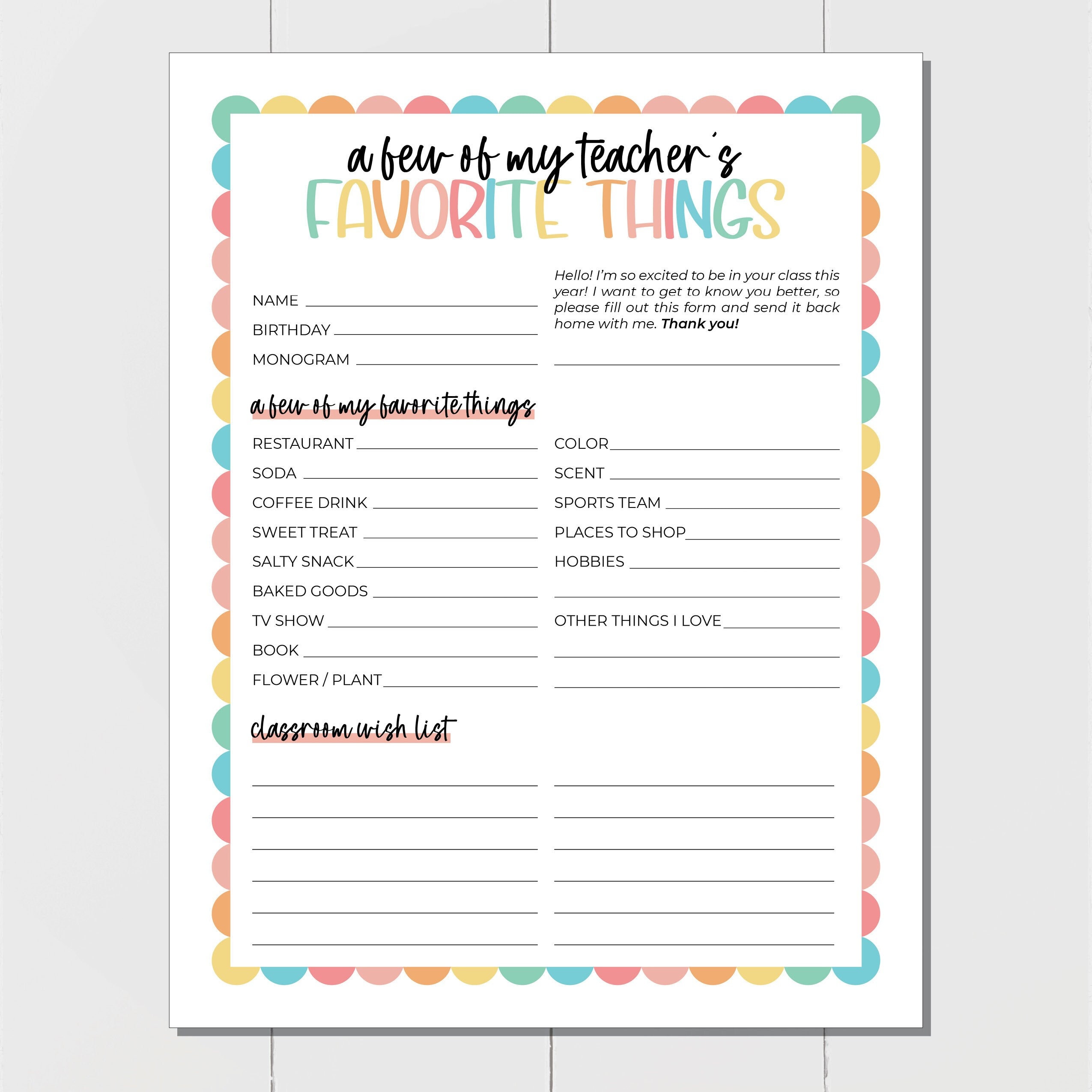 Printable Teachers Wish List Template