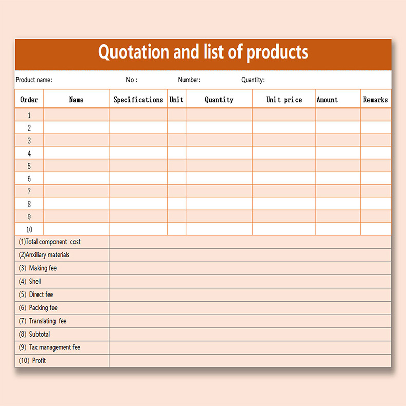 Product And Services List Template