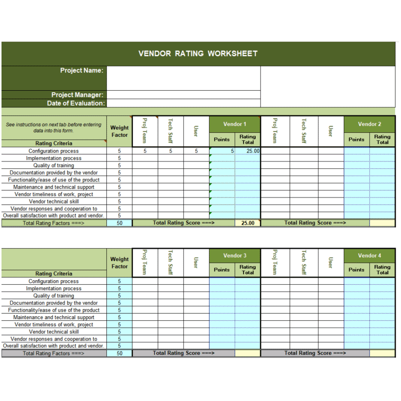 Product Project Vendor List Template